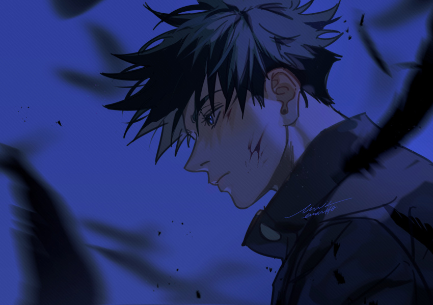 Safebooru - 1boy black feathers black hair blood blood on face blue ...