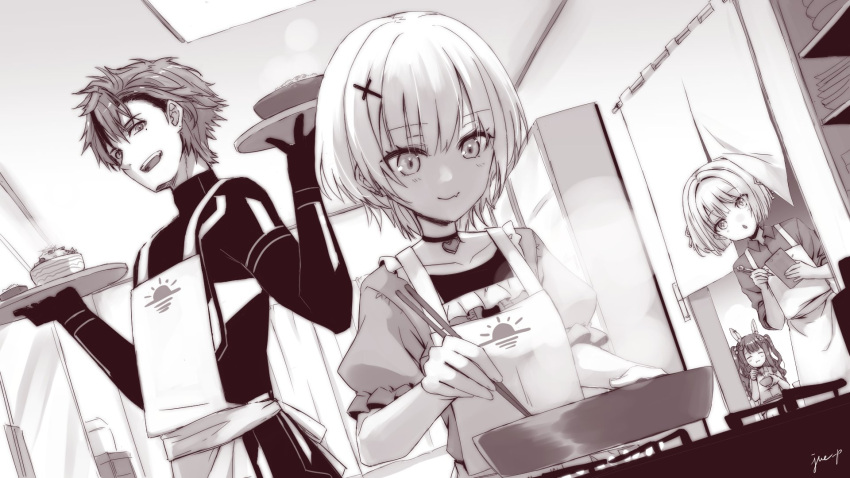 Safebooru - :3 :d :o animal ears apron asumi sena bob cut chopsticks ...