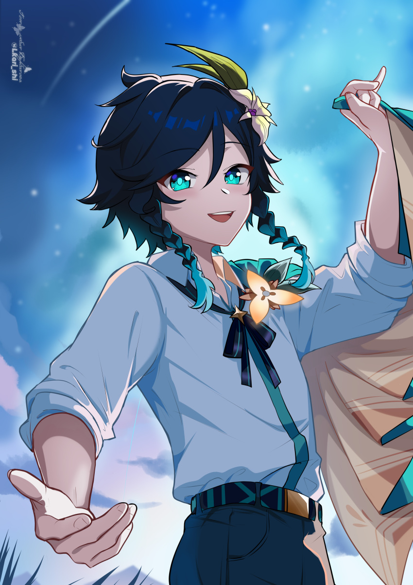 Safebooru - 1boy absurdres alternate costume aqua eyes aqua hair belt ...