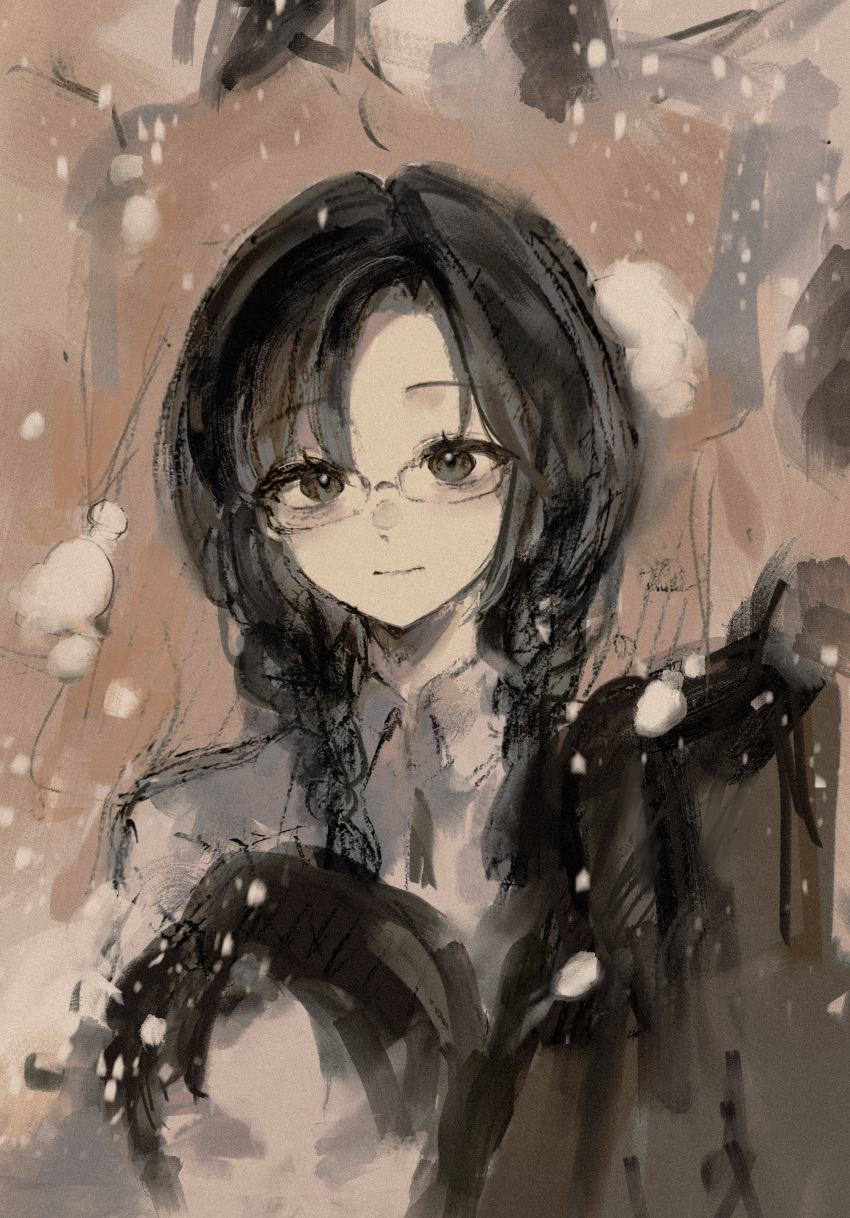 Safebooru - 1girl absurdres aged down black eyes black hair braid film grain glasses highres ...