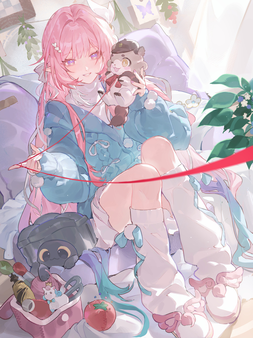 Safebooru - 1girl absurdres animal blue sweater cake cat (honkai: star ...