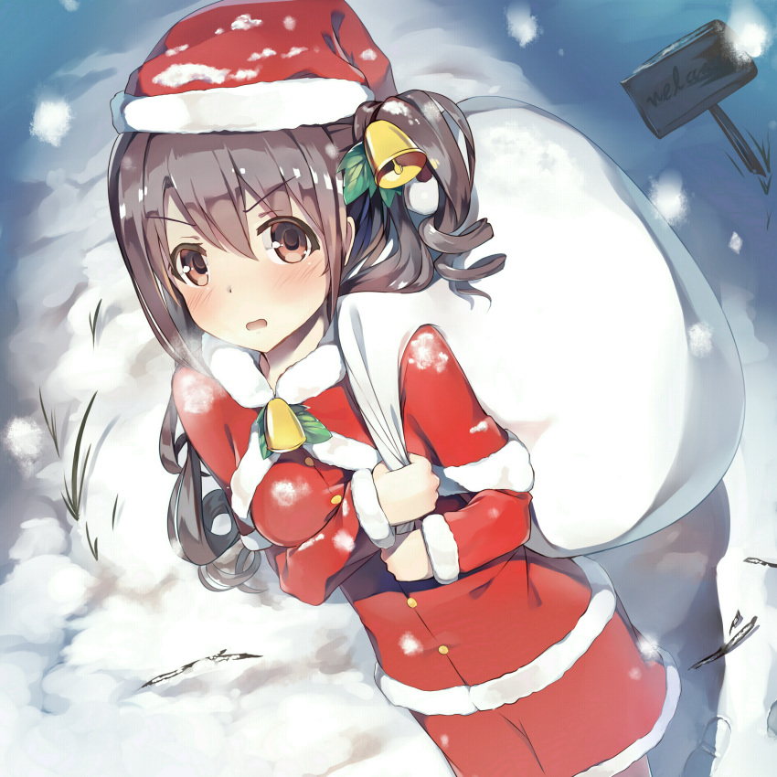 Safebooru - 1girl bell blush brown eyes brown hair christmas hair bell ...