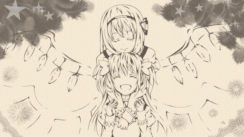 Safebooru - 2girls akemi homura akuma homura closed eyes hair ribbon ...