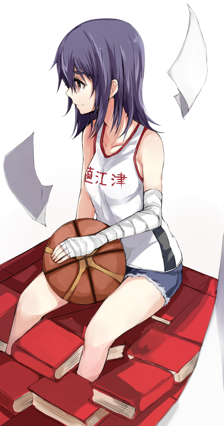 Safebooru - 1girl absurdres bakemonogatari bandages basketball book highres kanbaru suruga kou ...