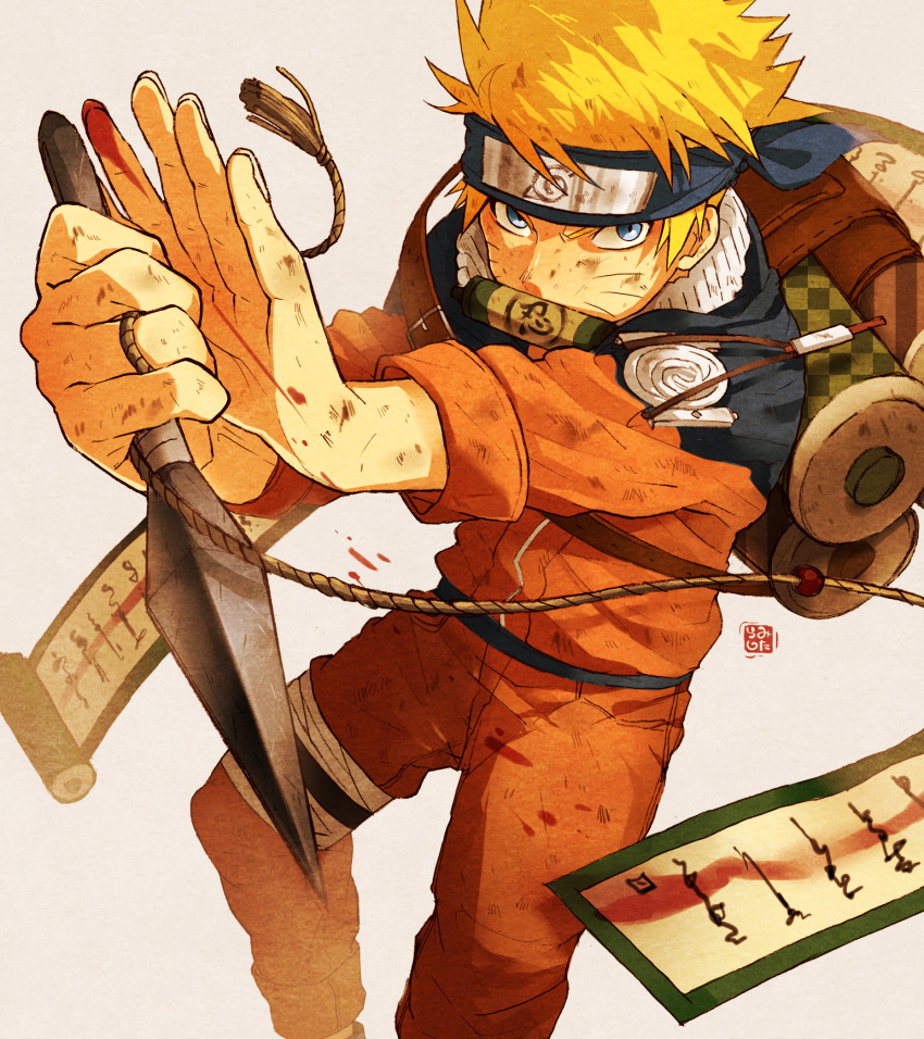 Safebooru - 1boy blonde hair blood bruise forehead protector highres ...