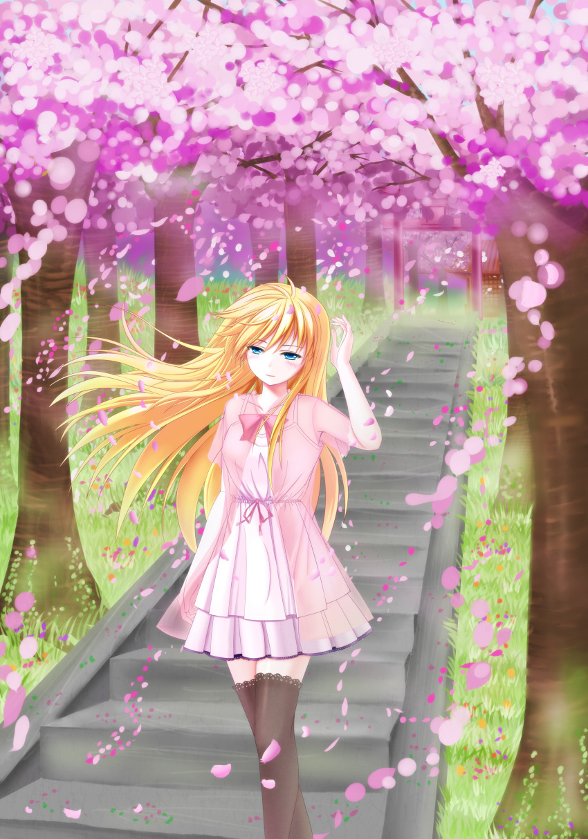 Safebooru 1girl Absurdres Black Legwear Blonde Hair Blue Eyes Cherry 7179