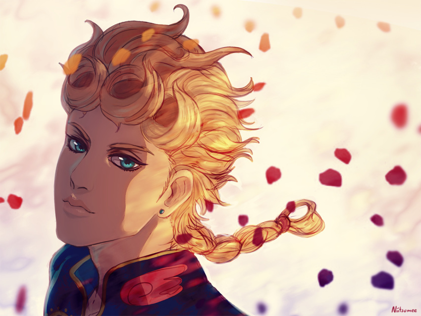 Safebooru - 1boy artist name blonde hair blue eyes blurry braid earrings face giorno giovanna ...