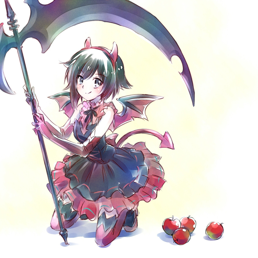 Safebooru - 1girl alternate costume apple brown hair demon horns demon ...