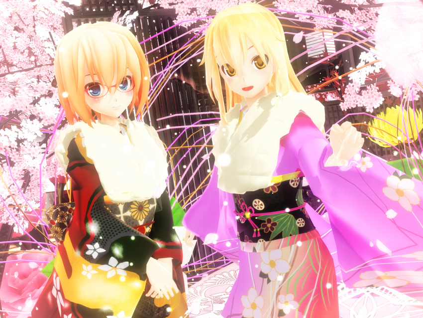 Safebooru - 2girls 3d alice margatroid glasses highres japanese clothes ...