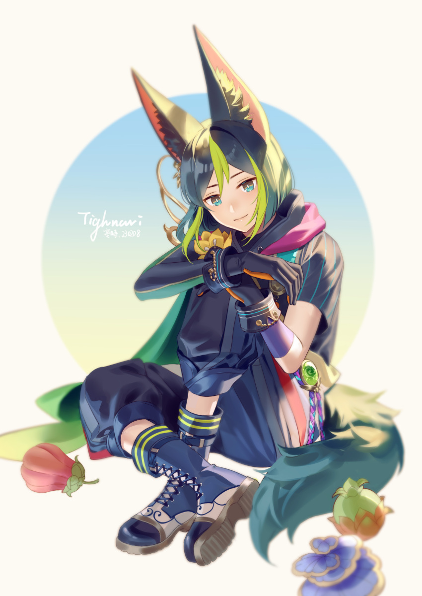 Safebooru - 1boy absurdres anier animal ears asymmetrical sleeves black ...