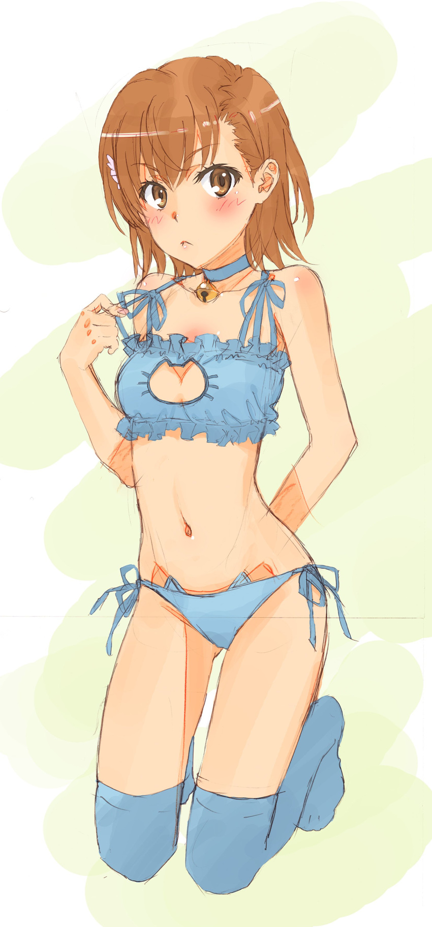 Safebooru - 1girl absurdres bell bell collar blush breasts brown eyes brown hair cat keyhole bra ...