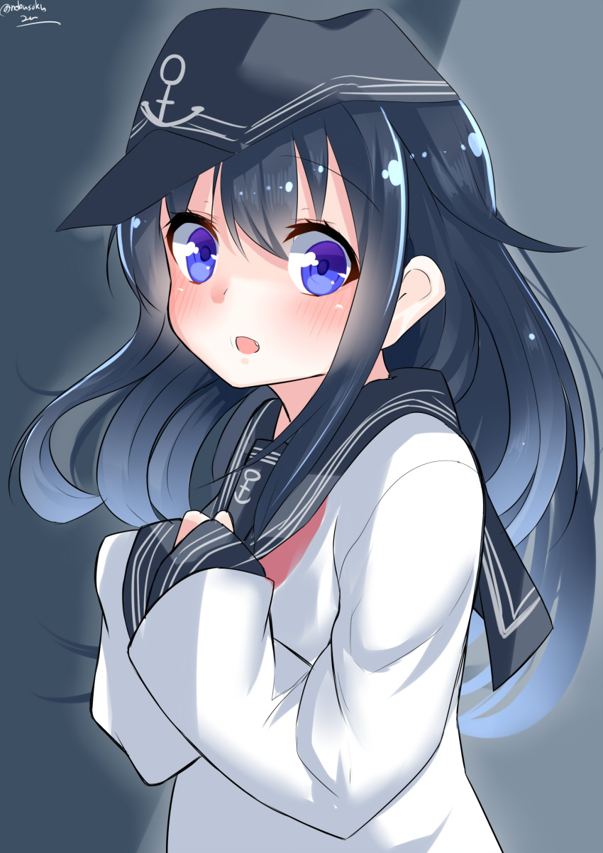 Safebooru - 1girl akatsuki (kantai collection) anchor symbol black hair blue eyes flat cap ...
