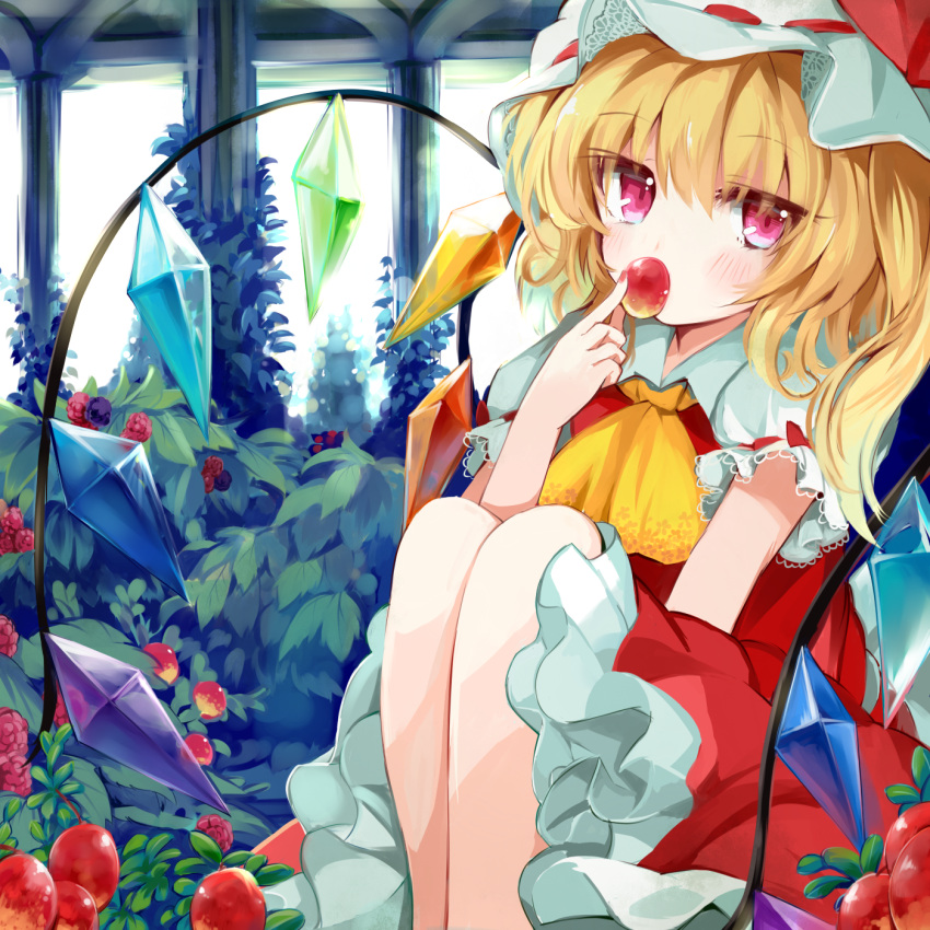 Safebooru - 1girl blonde hair eating flandre scarlet food frilled skirt ...