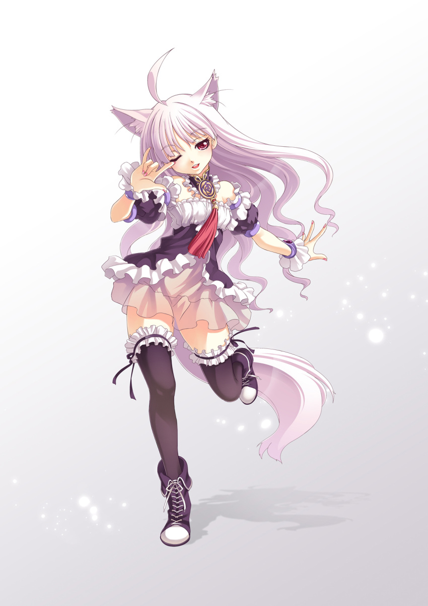 Safebooru - 1girl \n/ acami ahoge animal ears bare shoulders black legwear boots detached ...