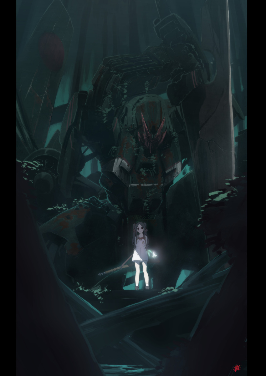 Safebooru - forest gun highres mecha nature original overalls rifle ...