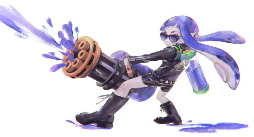 Safebooru - 1girl boots gatling gun gun ink tank inkling jacket lip ...