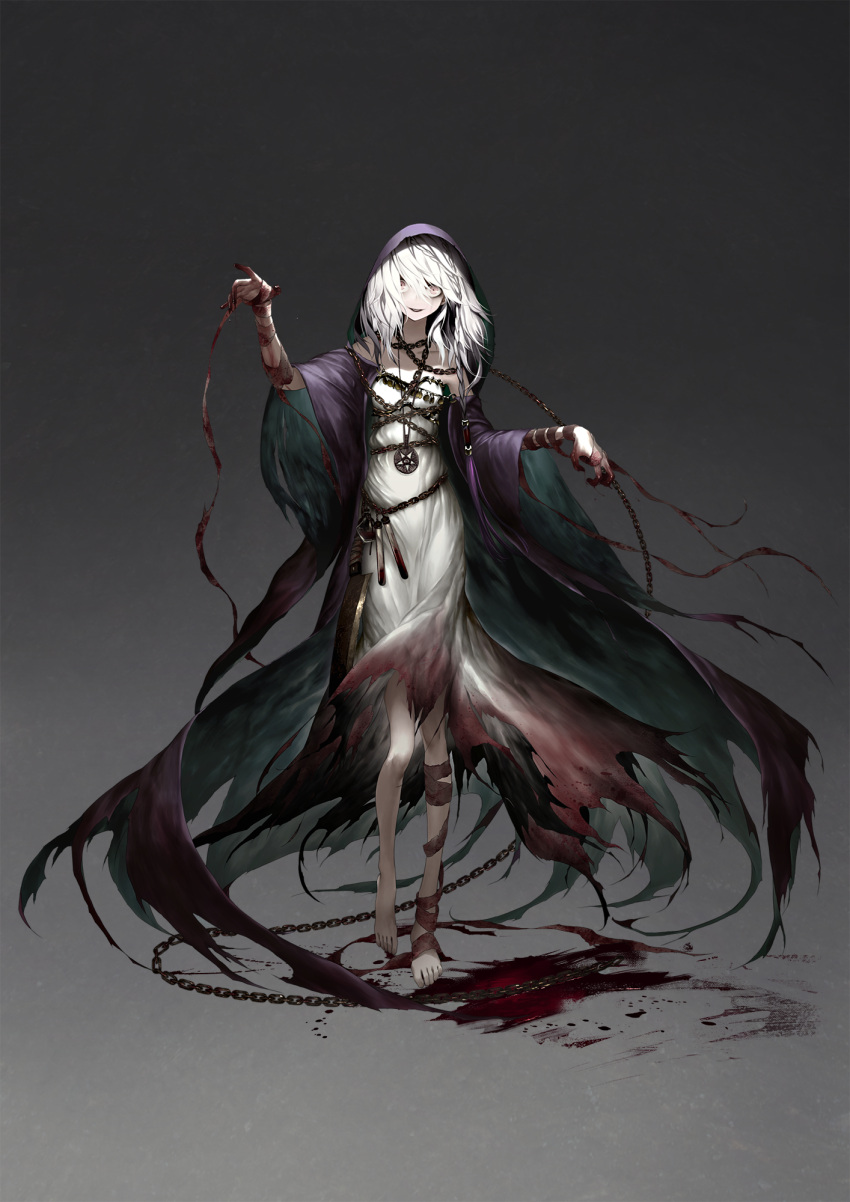 Safebooru - 1girl bandaged arm bandaged leg barefoot blood bloody bandages bloody clothes bloody ...