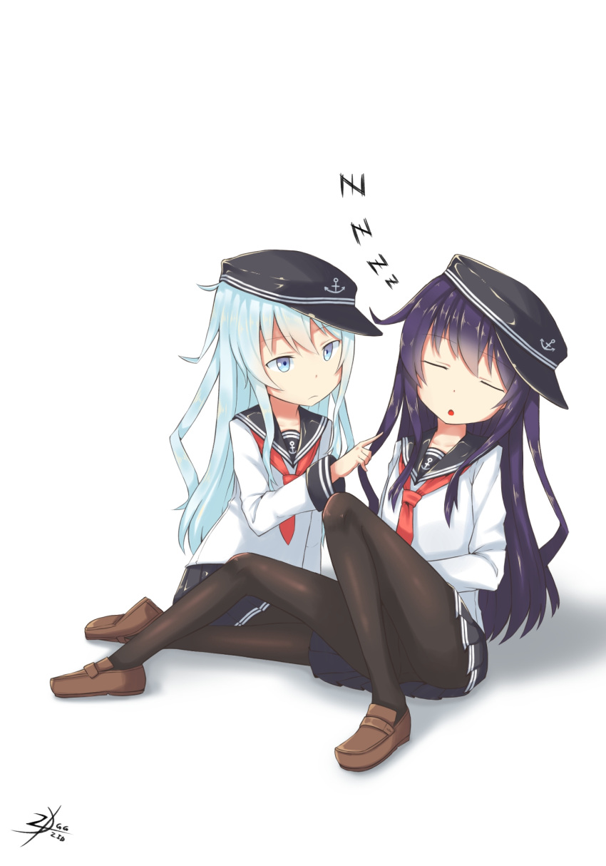 Safebooru - 2girls akatsuki (kantai collection) anchor symbol black legwear blue eyes blue hair ...