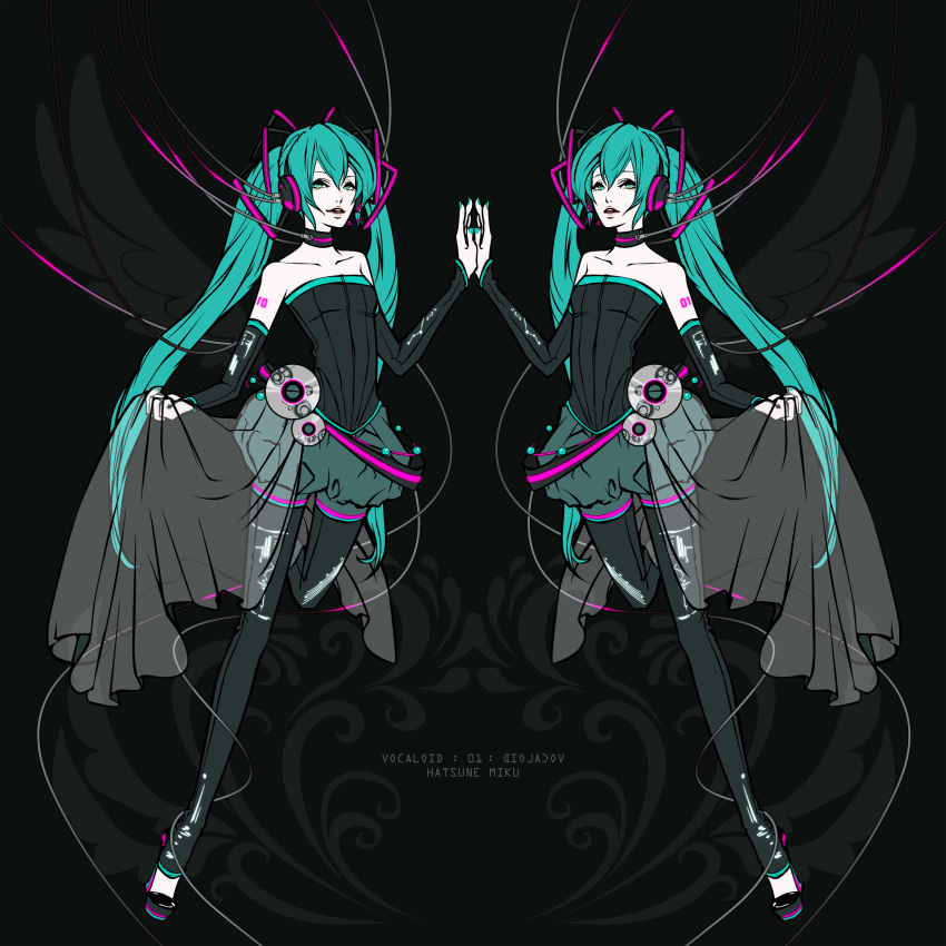 Safebooru - ak aqua hair cd clone detached sleeves green eyes hatsune miku highres long hair ...