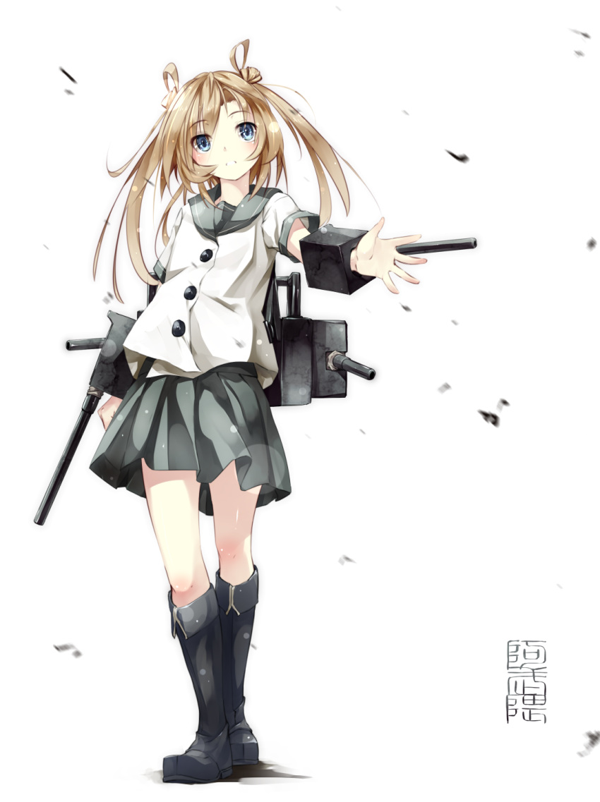 Safebooru - 1girl abukuma (kantai collection) bangs black boots blonde hair blue eyes boots ...