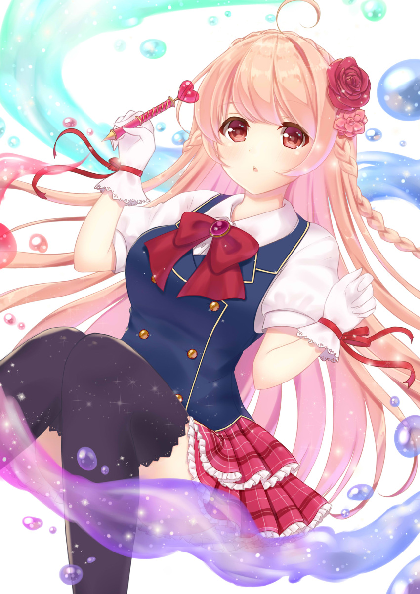 Safebooru - 1girl absurdres ahoge braid flower gloves hair flower hair ...
