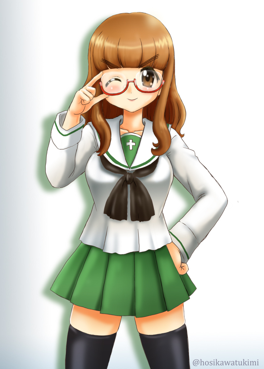 Safebooru - 1girl bespectacled brown eyes brown hair girls und panzer ...
