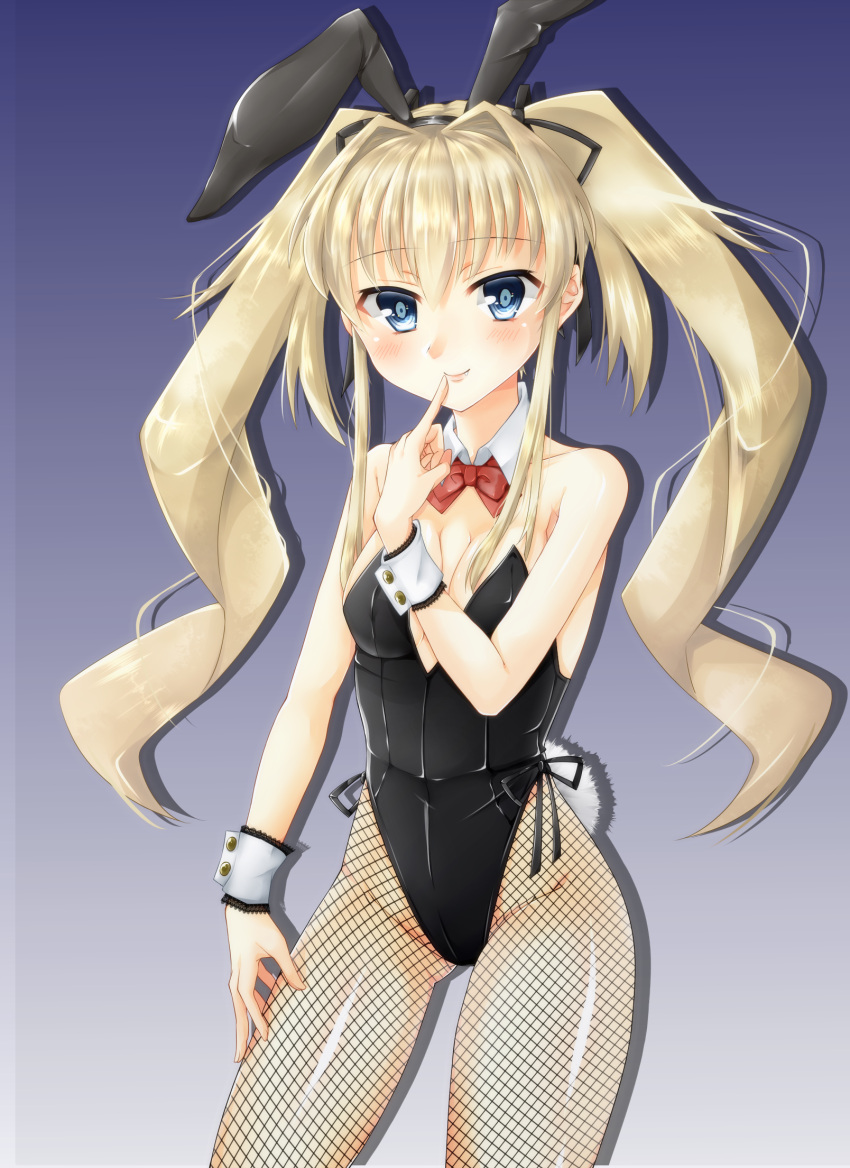 Safebooru - 1girl akira narika animal ears blonde hair blue eyes bow bowtie bunny tail bunnysuit ...