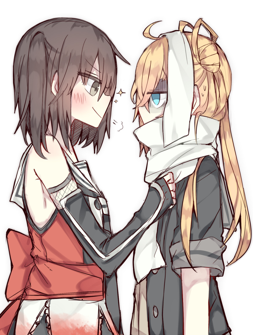 Safebooru - 2girls abukuma (kantai collection) ahoge aqua eyes blonde hair brown eyes brown hair ...