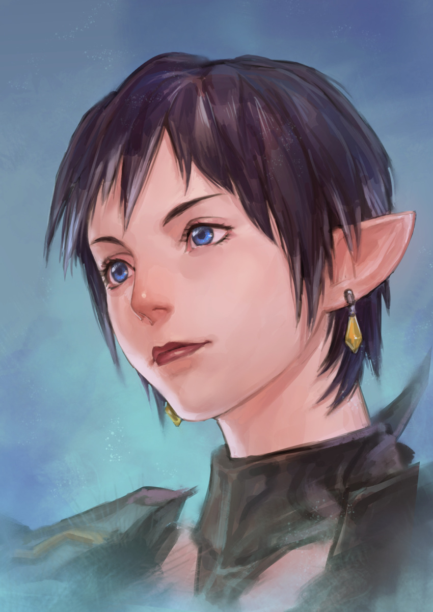 Safebooru - androgynous armor black hair blue eyes crystal earrings ...