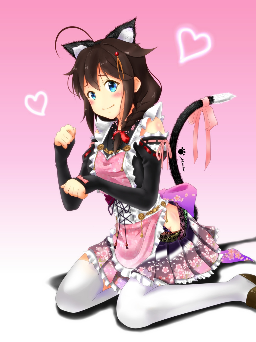 Safebooru - 1girl ahoge alternate costume animal ears apron blue eyes ...