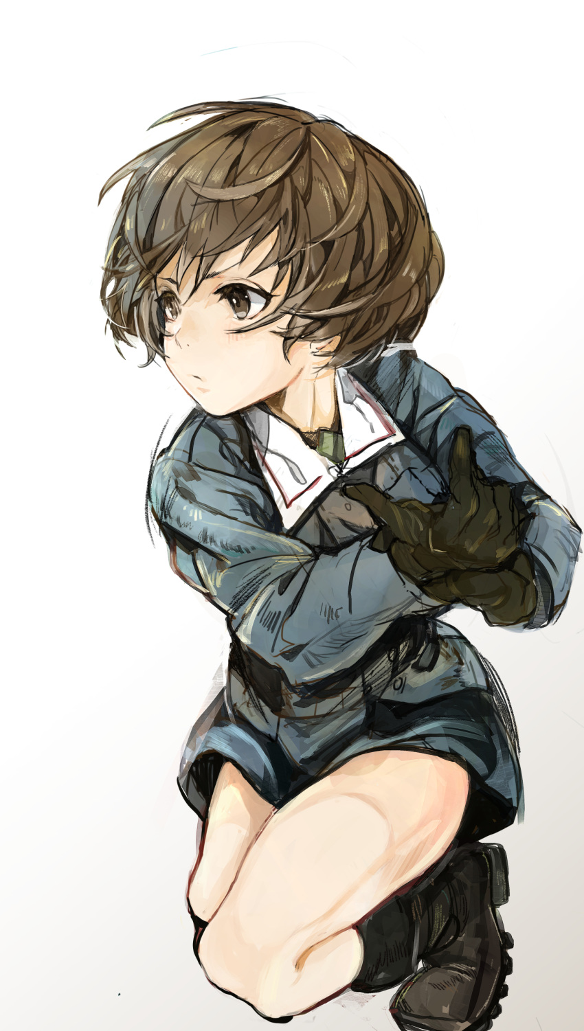 Safebooru - 1girl absurdres akiyama yukari bangs black boots black gloves blue jacket boots ...