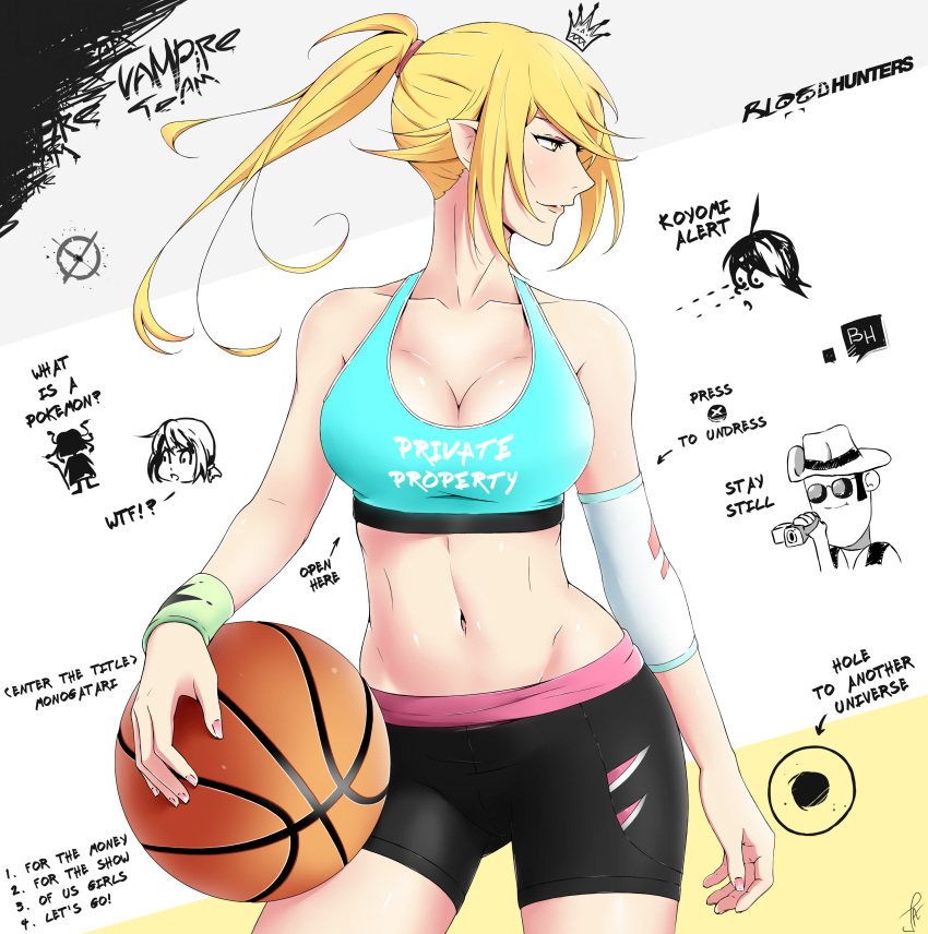Safebooru - 1girl absurdres bakemonogatari bare shoulders basketball blonde hair breasts ...