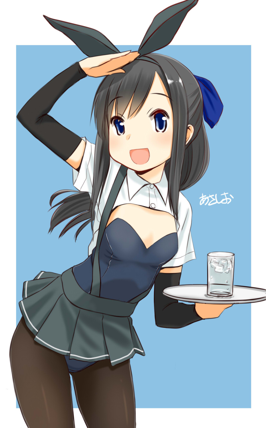 Safebooru - 1girl adapted costume animal ears arm warmers asashio (kantai collection) black hair ...