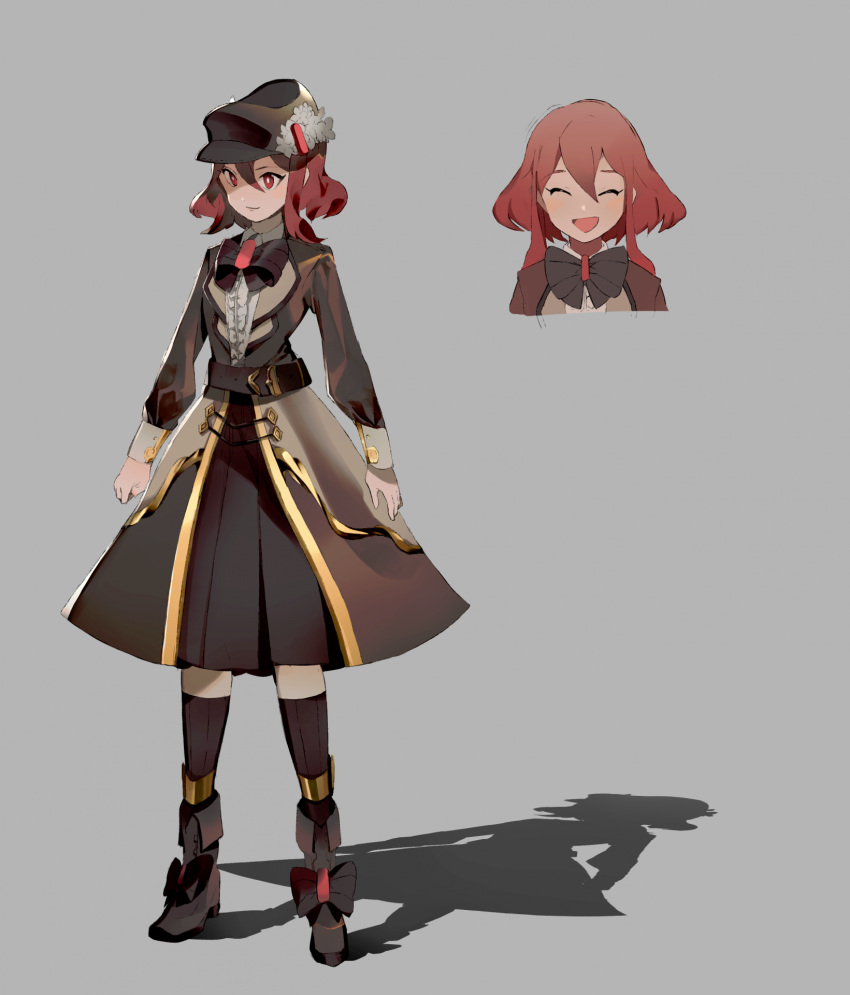 Safebooru 1girl Belt Boots Bow Cabbie Hat Character Sheet Closed Eyes 9753