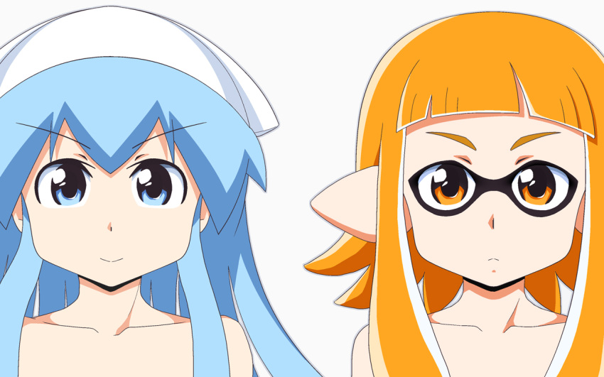 Safebooru - 2girls blue hair collarbone crossover enoya-eno eyebrows hat ikamusume inkling long ...