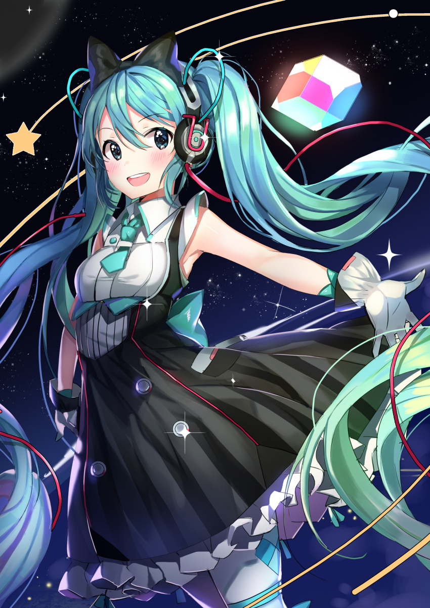Safebooru - 1girl absurdres aqua eyes aqua hair bow dr poapo gloves hatsune miku headphones ...