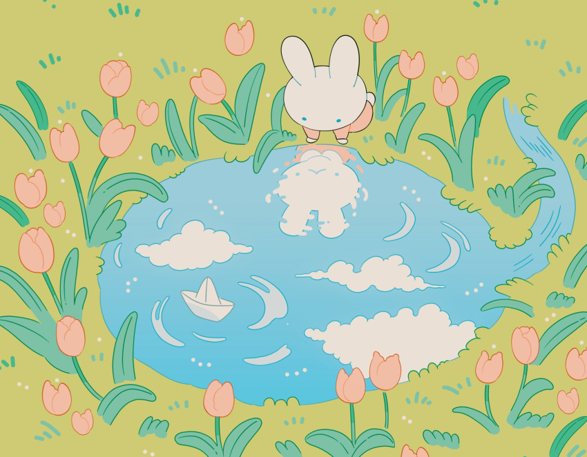 Safebooru - blue sky clouds flower grass highres meyoco no humans ...