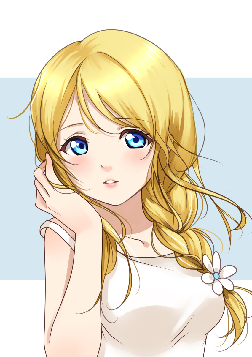 Safebooru - 1girl absurdres ayase eli blonde hair blue eyes braid clouble flower highres long ...