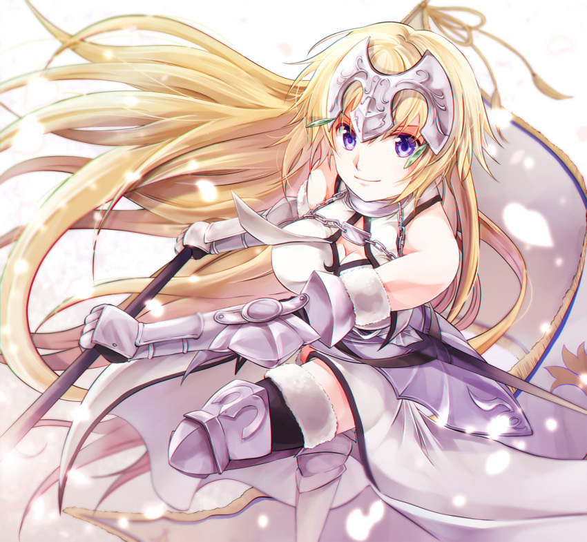 Safebooru - 1girl armor armored boots armored dress banner bare shoulders black legwear blonde ...