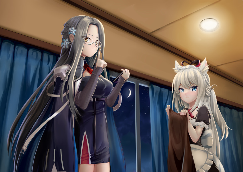 Safebooru - 2girls animal ear fluff animal ears apron azur lane blue ...