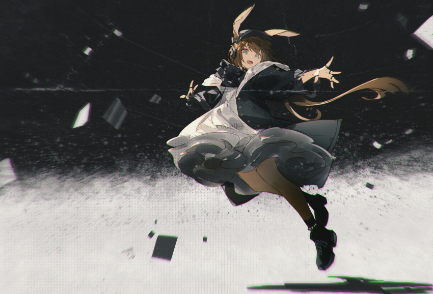 Safebooru - 1girl :d amiya (arknights) amiya (newsgirl) (arknights) animal ears ankle socks ...