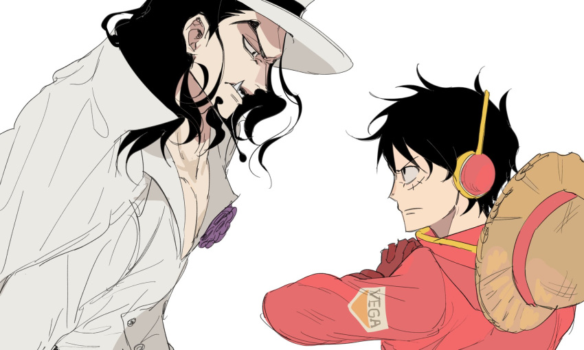 Safebooru - 2boys black hair coat eye contact facial hair fangs gloves ...