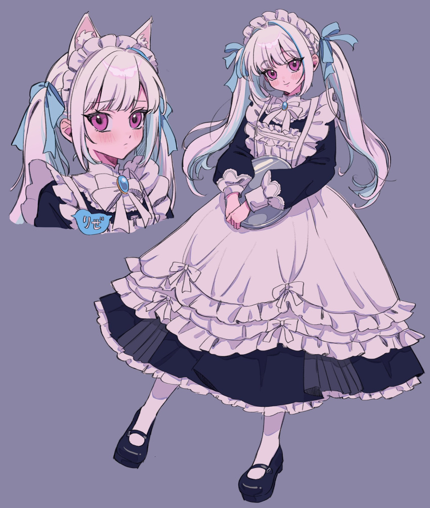 Safebooru - 1girl animal ears apron black dress blue gemstone blue hair ...