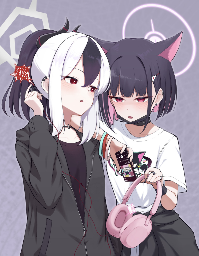 Safebooru - 2girls absurdres alternate costume animal ears band shirt black choker black hair ...