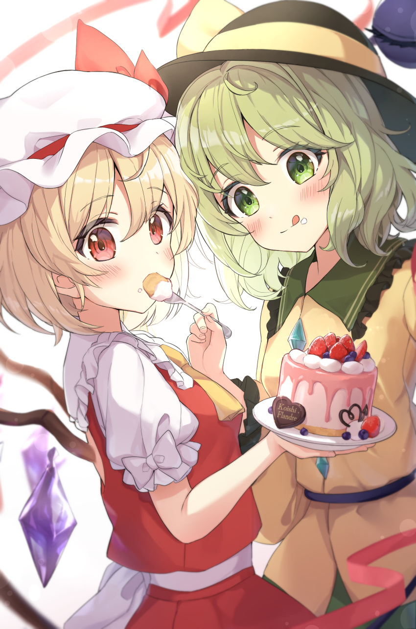 Safebooru - 2girls ascot black hat blonde hair blush bow cake crystal ...