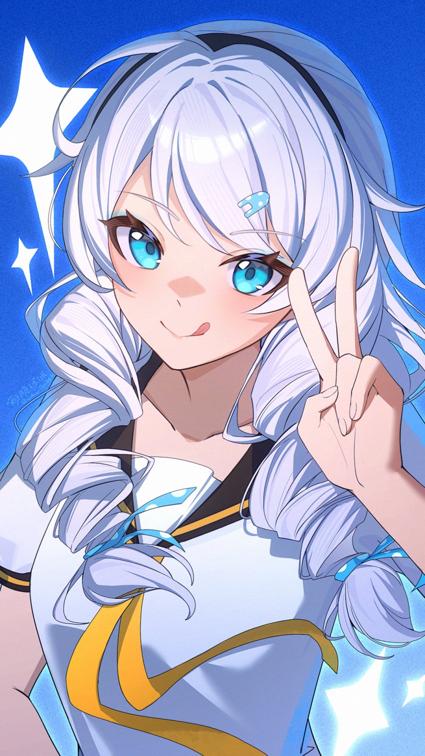 Safebooru - 1girl :q benghuai xueyuan black hairband black sailor collar blue background blue ...