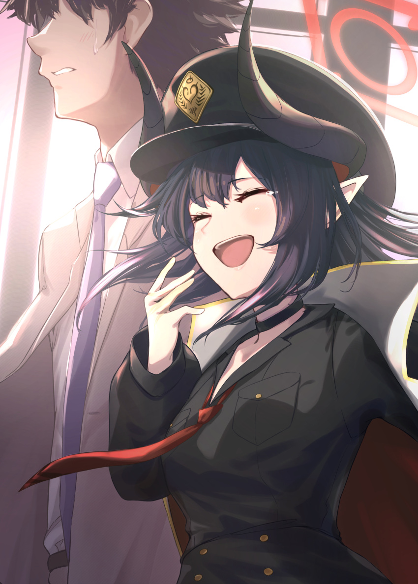 Safebooru - 1boy 1girl :d absurdres black choker black coat black hair black hat black shirt ...