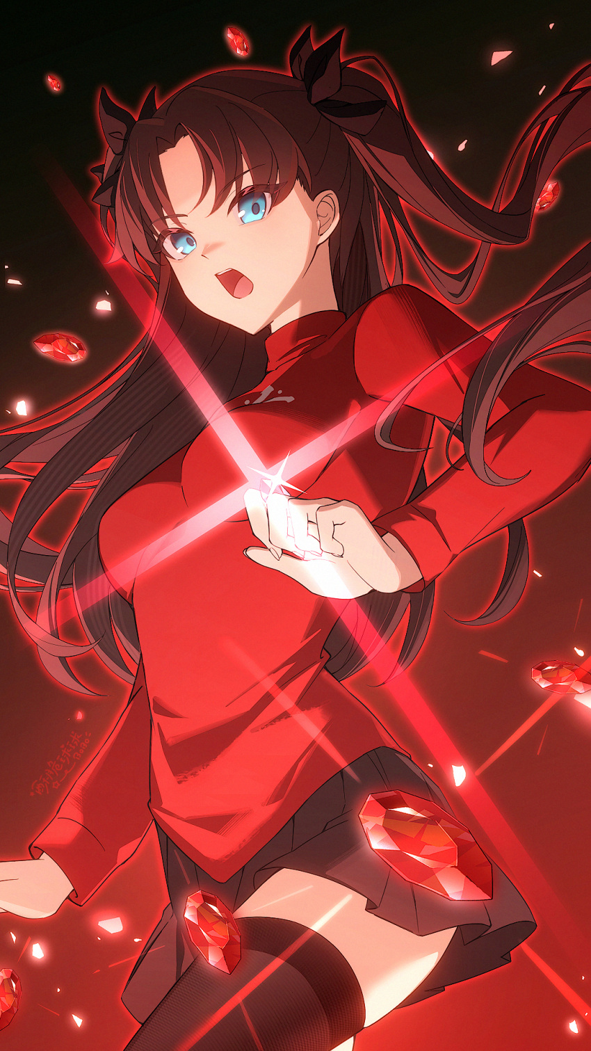 Safebooru - 1girl black hair black ribbon black skirt black thighhighs blue eyes breasts ...