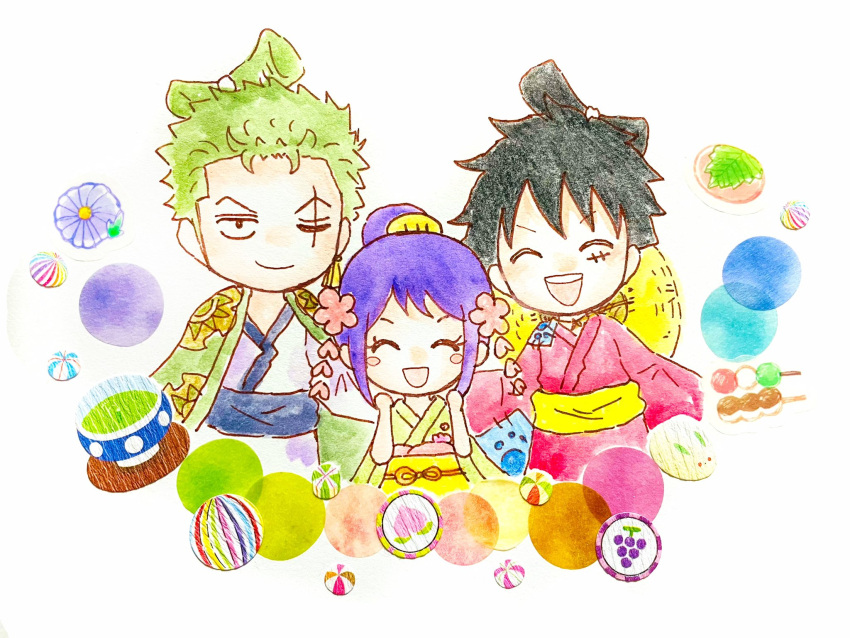 Safebooru - 1girl 2boys ^ ^ black hair blush blush stickers chibi chibi ...