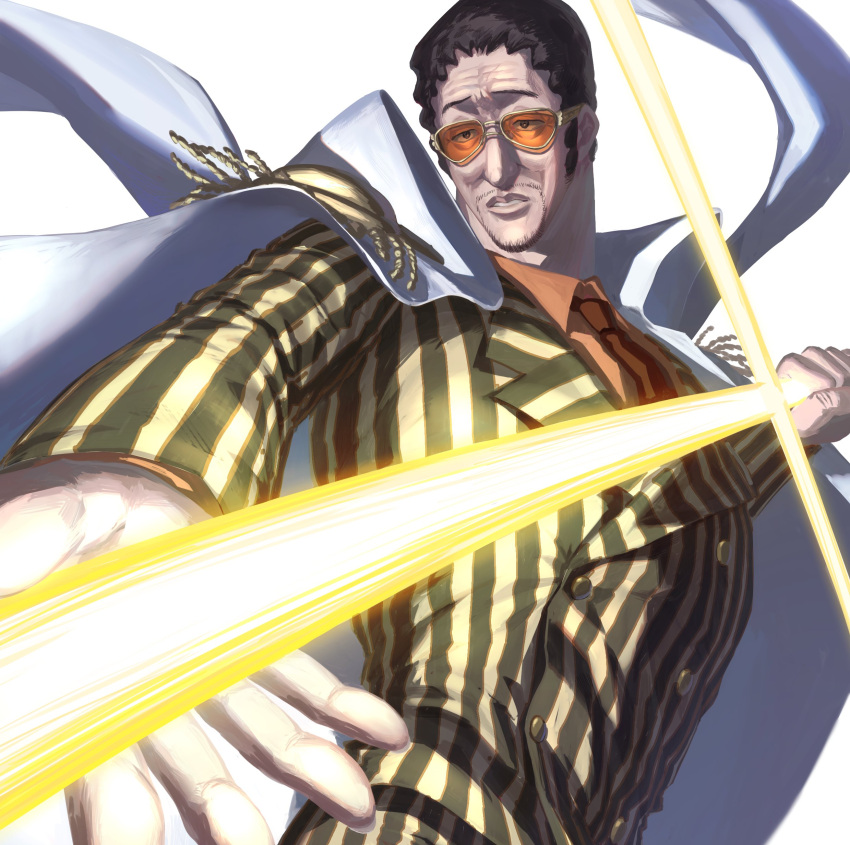 Safebooru - 1boy absurdres coat coat on shoulders devil fruit power facial hair fighting stance ...